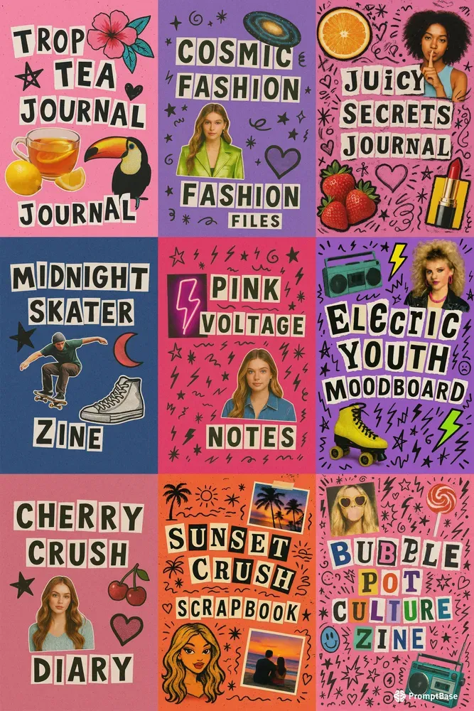 Collage Burn Book Covers Nostalgic Vibes ChatGPT Image Prompt | PromptBase