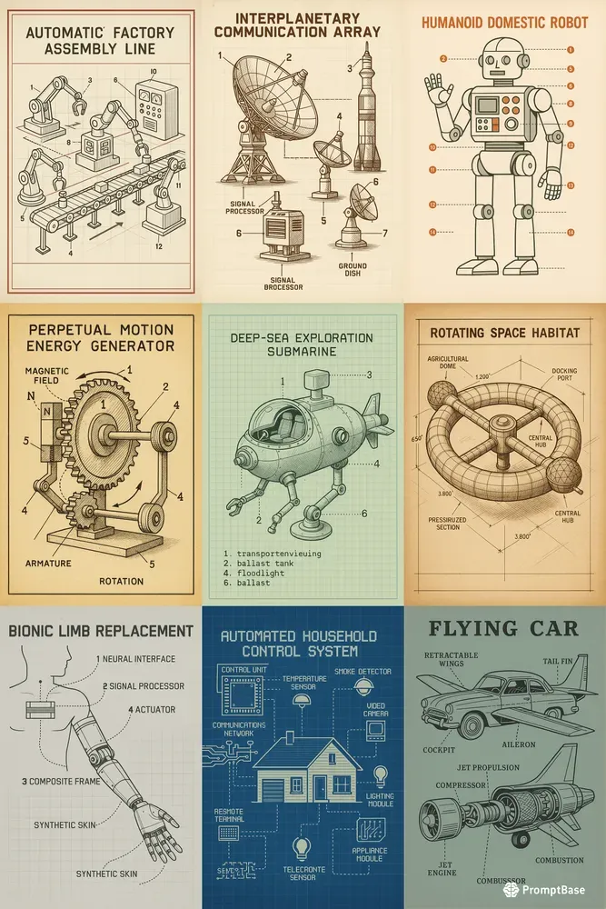 Retro Technical Schematics ChatGPT Image Prompt | PromptBase