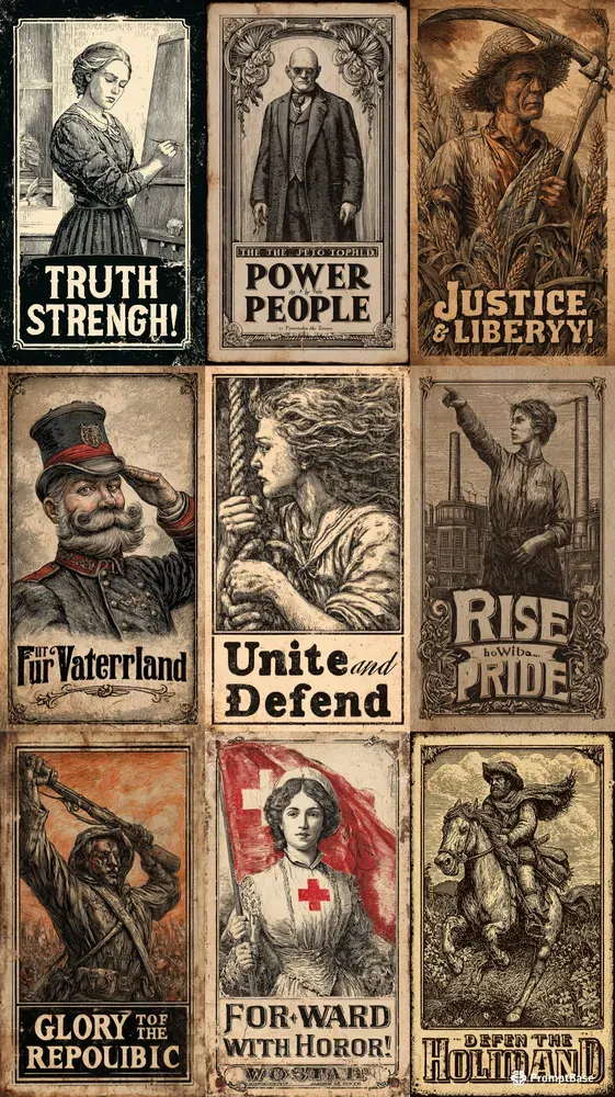 Vintage 1800s Propaganda Posters Midjourney Prompt | PromptBase