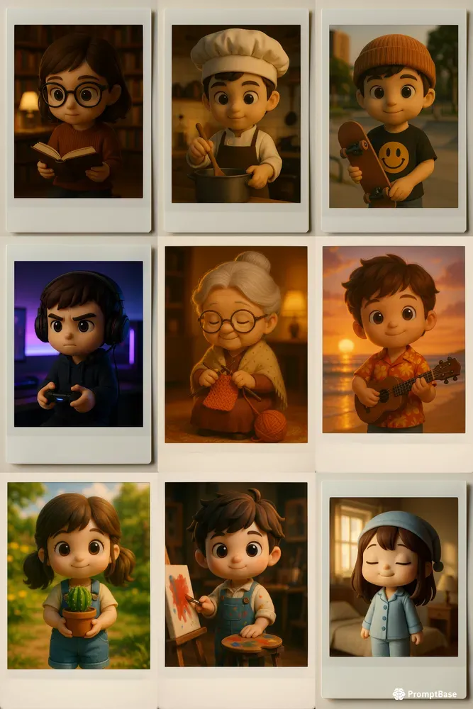 3D Chibis In Polaroid Frames ChatGPT Image Prompt | PromptBase