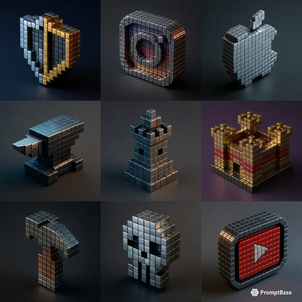 Metallic Voxel 3D Icons And Logos ChatGPT Image Prompt | PromptBase