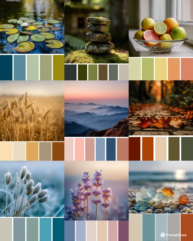 Natural Calm Photo Color Swatches Midjourney Prompt | PromptBase