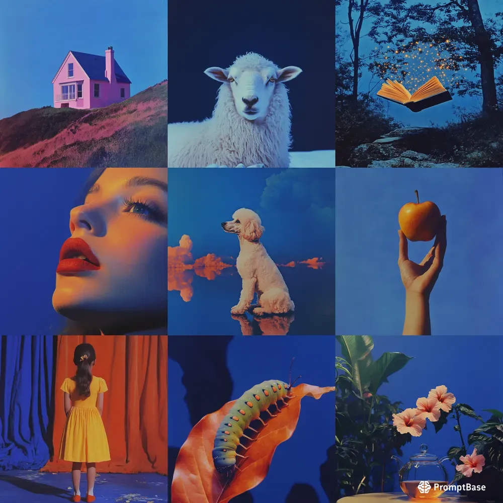 Sparse Contrasting Color Palette Visuals Midjourney Prompt | PromptBase