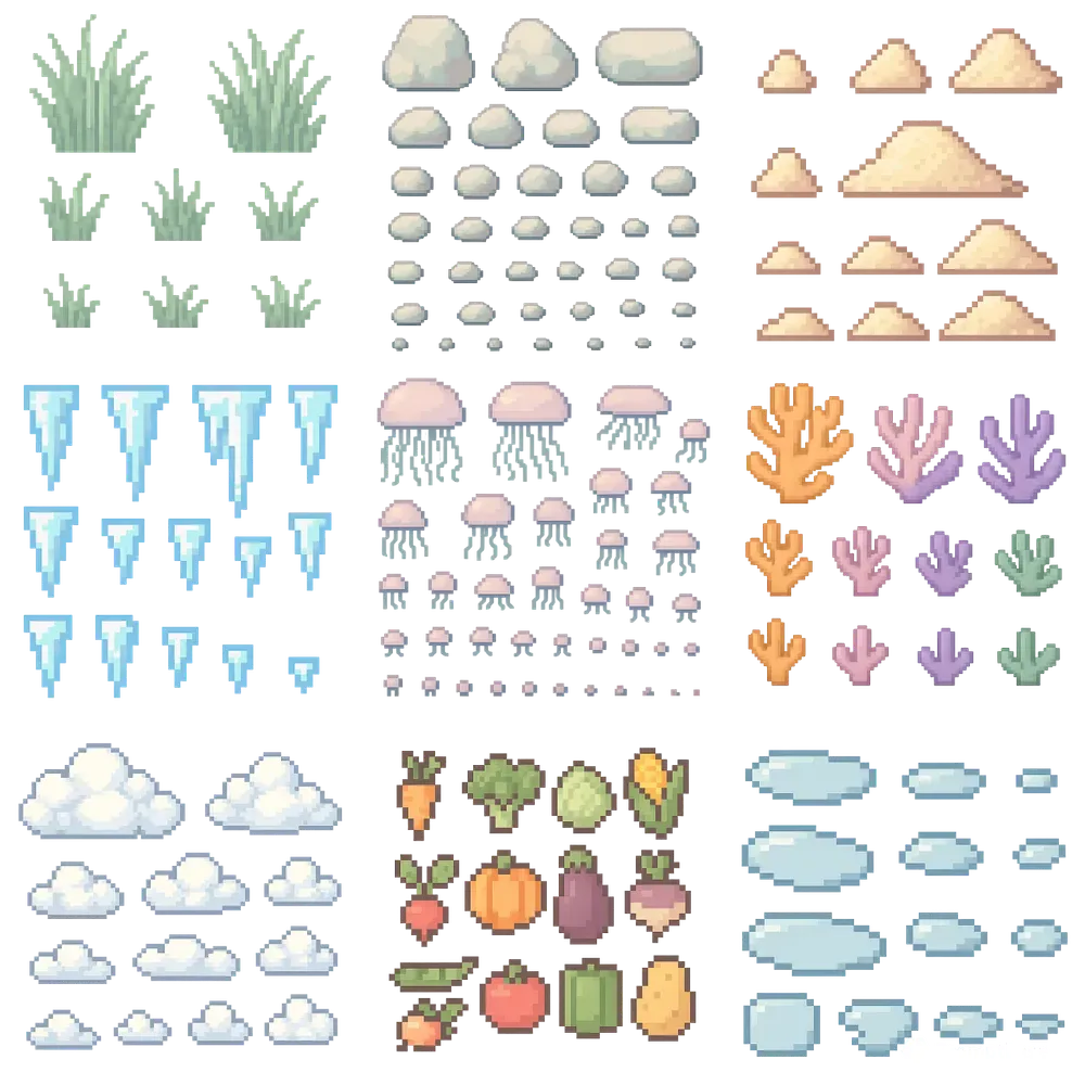 Pixel Art Game Assets No Background ChatGPT Image Prompt | PromptBase