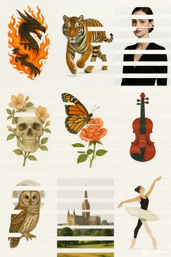 White Stripes Collage Illustrations ChatGPT Image Prompt | PromptBase