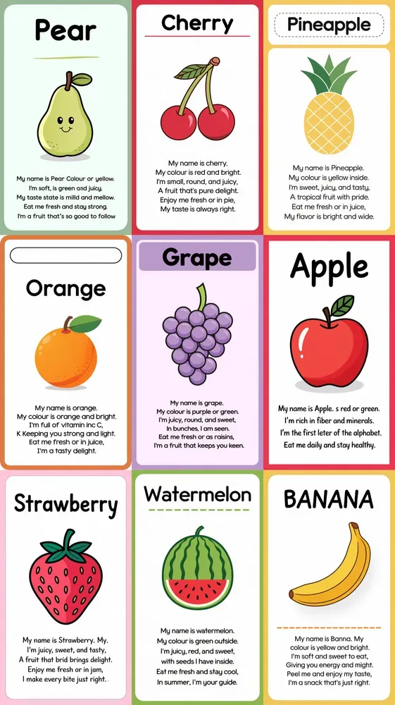 Educational Fruit Flashcards Ideogram Prompt | PromptBase