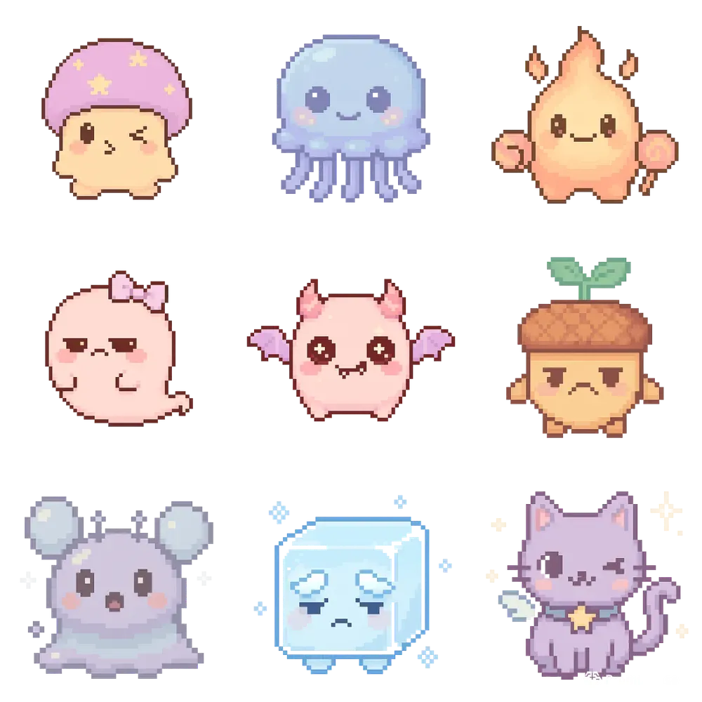 Cute Pixel Art Enemies ChatGPT Image Prompt | PromptBase
