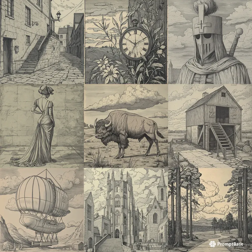 Rustic Ink Lineworks Midjourney Prompt | PromptBase