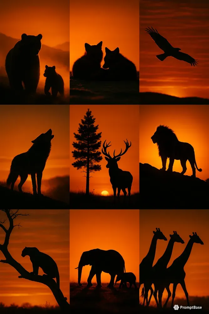 Wild Animal Silhouette Scenes ChatGPT Image Prompt | PromptBase