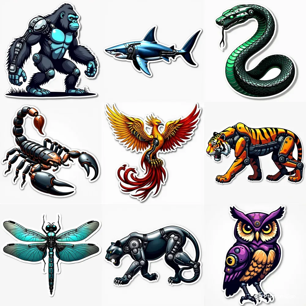 Biomechanical Fusion Evolution Stickers FLUX Prompt | PromptBase