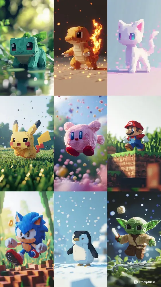 Minimalist 3D Pixel Art Voxel Designs Midjourney Prompt | PromptBase