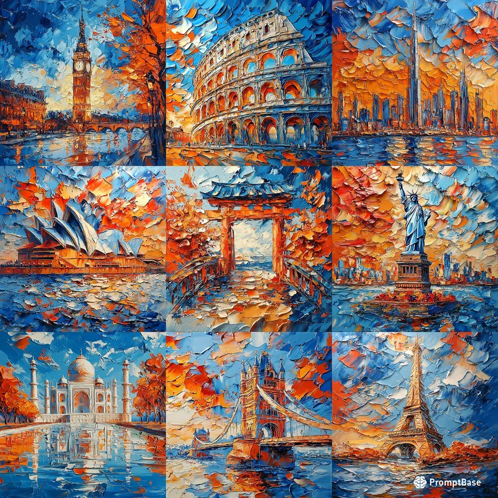 Famous Landmarks In Modern Style Impasto Midjourney Prompt | PromptBase