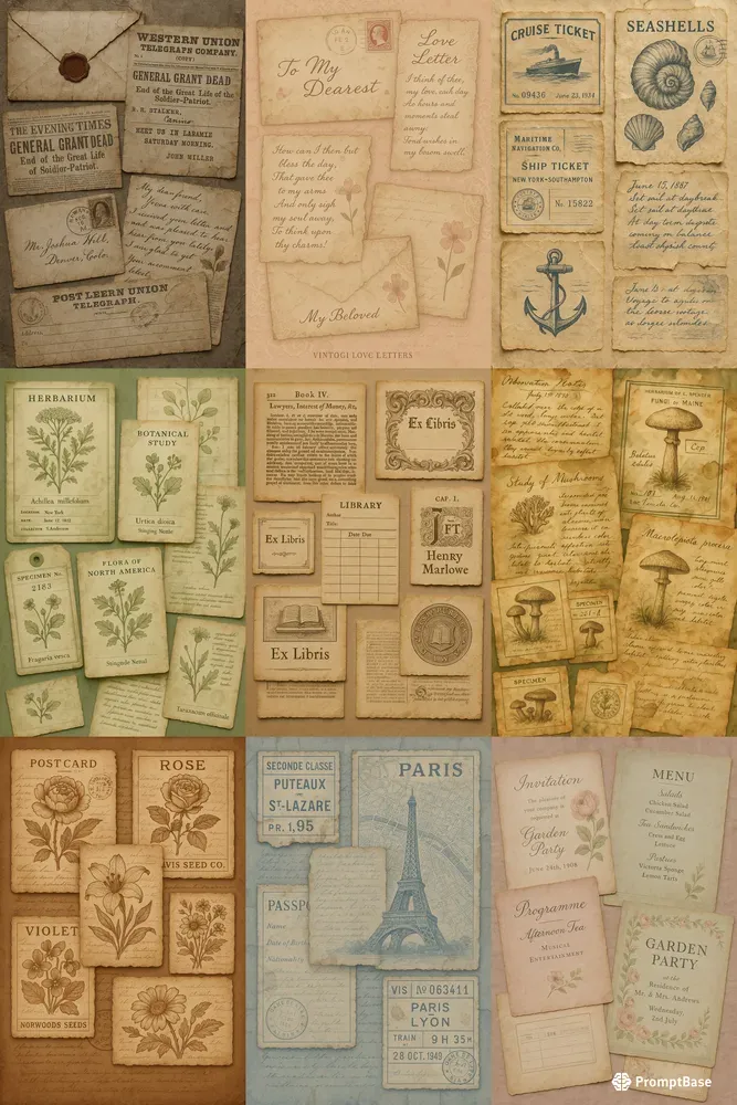 Vintage Junk Journals Antique Printables ChatGPT Image Prompt | PromptBase