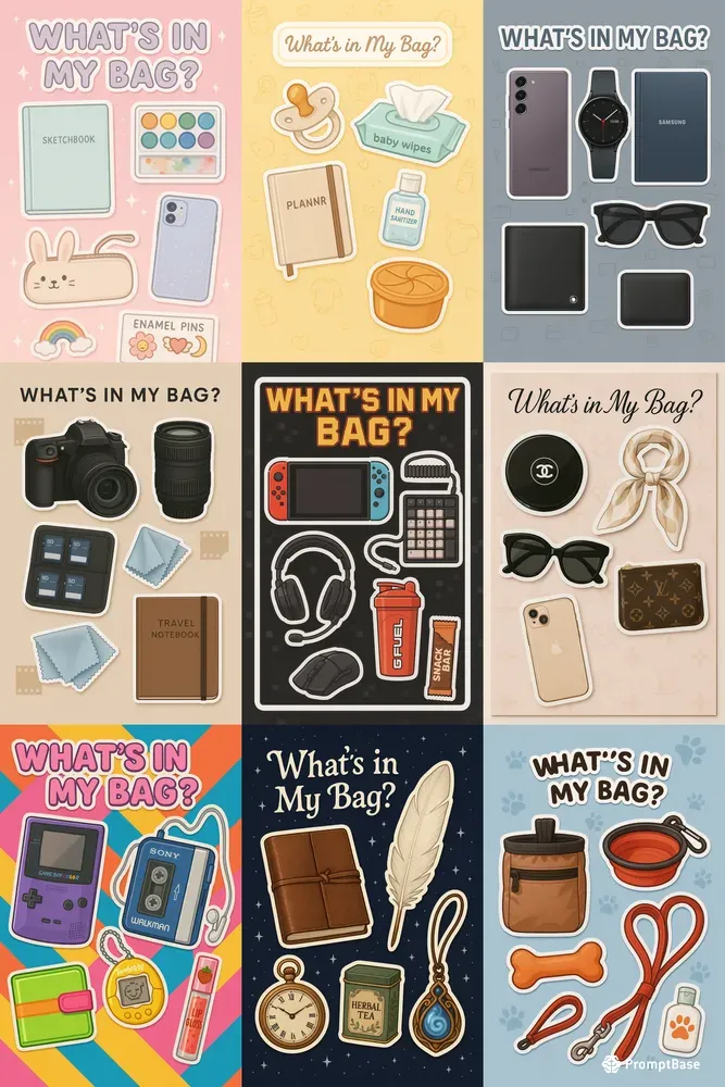 What Is In My Bags Stickers Edition ChatGPT Image Prompt | PromptBase