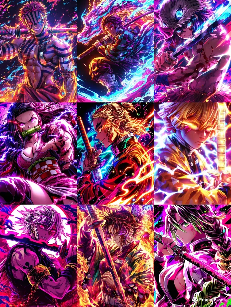 Dynamic Demon Slayer Portraits Midjourney Prompt | PromptBase