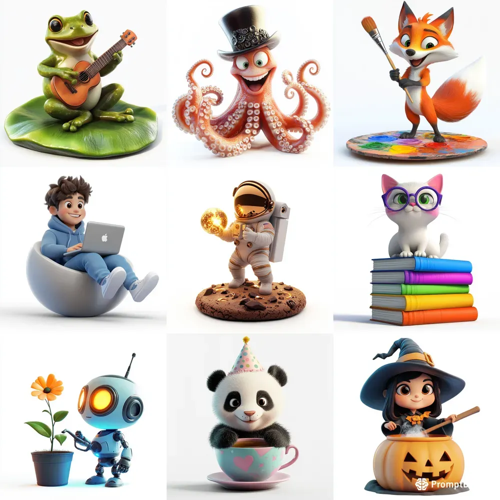3D Pixar Characters On White Backgrounds Midjourney Prompt | PromptBase
