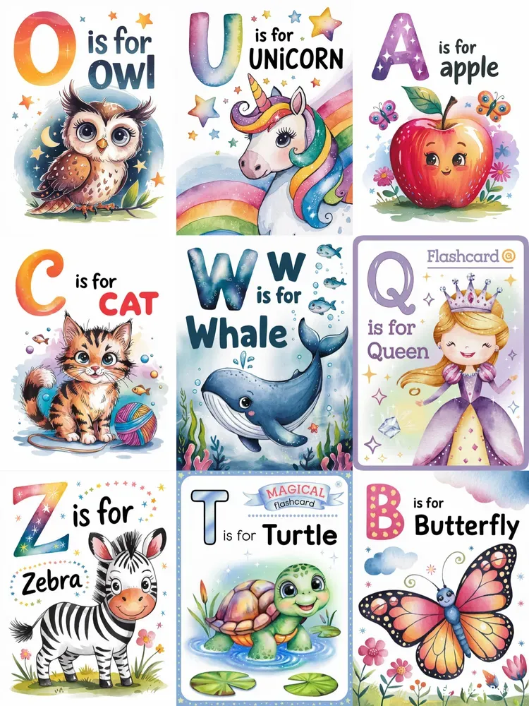 Cute Alphabet Flashcards For Toddlers Ideogram Prompt | PromptBase