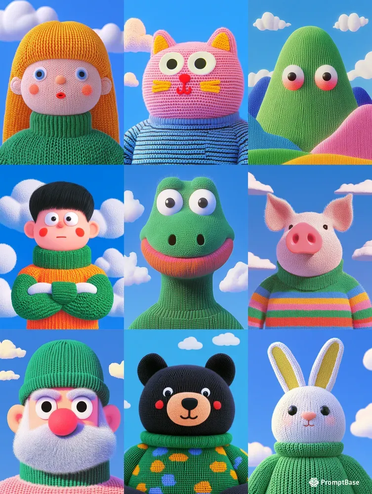 Cute Needle Knitted Characters Midjourney Prompt | PromptBase