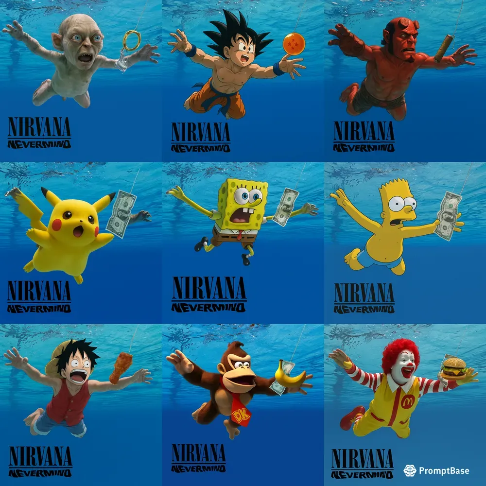 Nirvana Nevermind Album Cover Parodies ChatGPT Image Prompt | PromptBase