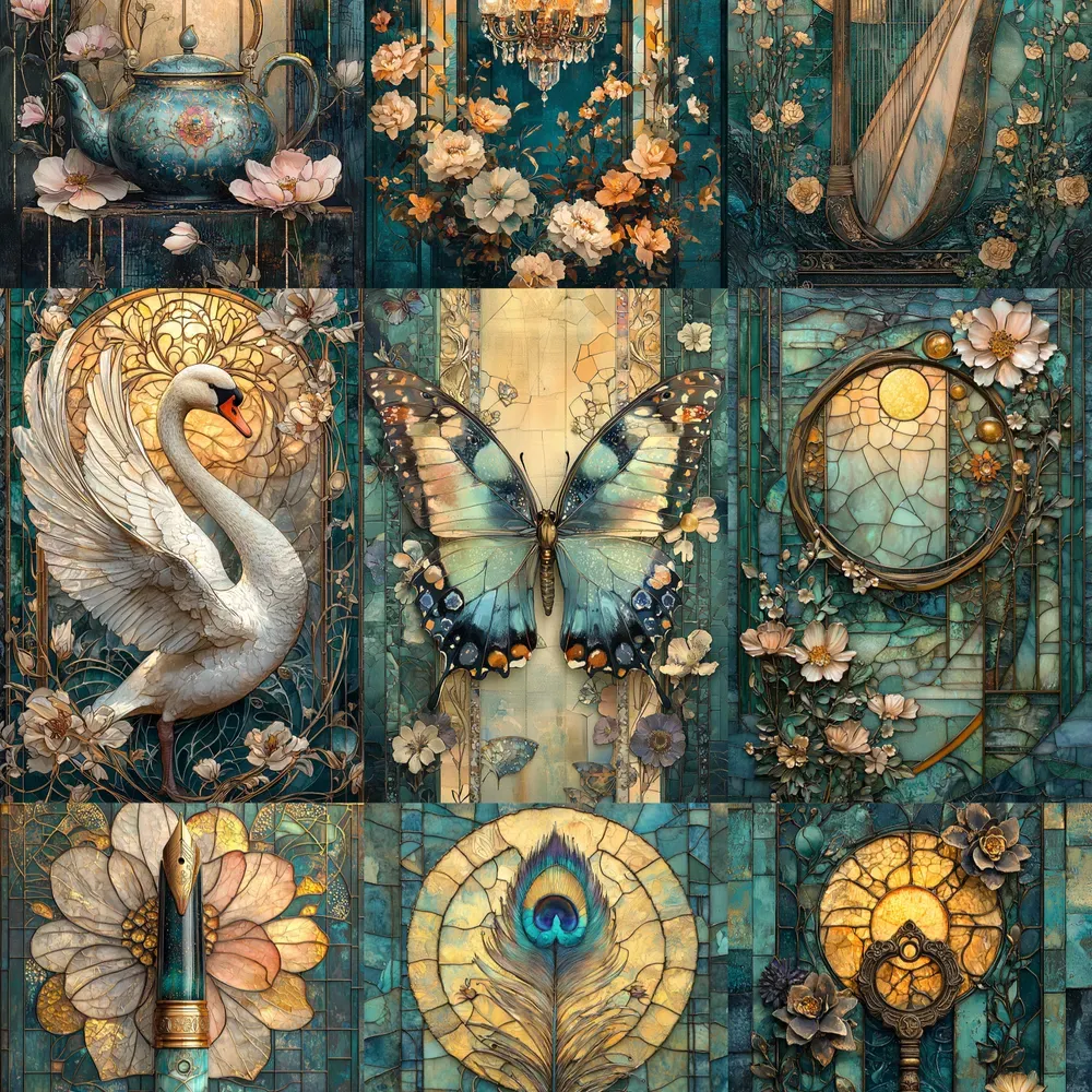 Crystal Collage Stained Glass Pages Midjourney Prompt | PromptBase