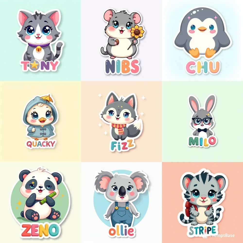 Animal Stickers With Names FLUX Prompt | PromptBase