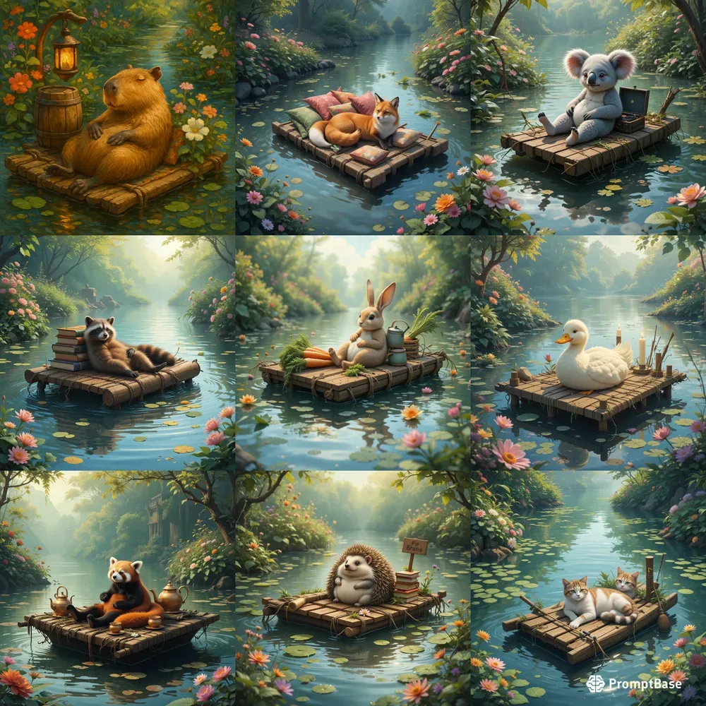 Whimsical Capybara Raft Fantasy Scenes ChatGPT Image Prompt | PromptBase