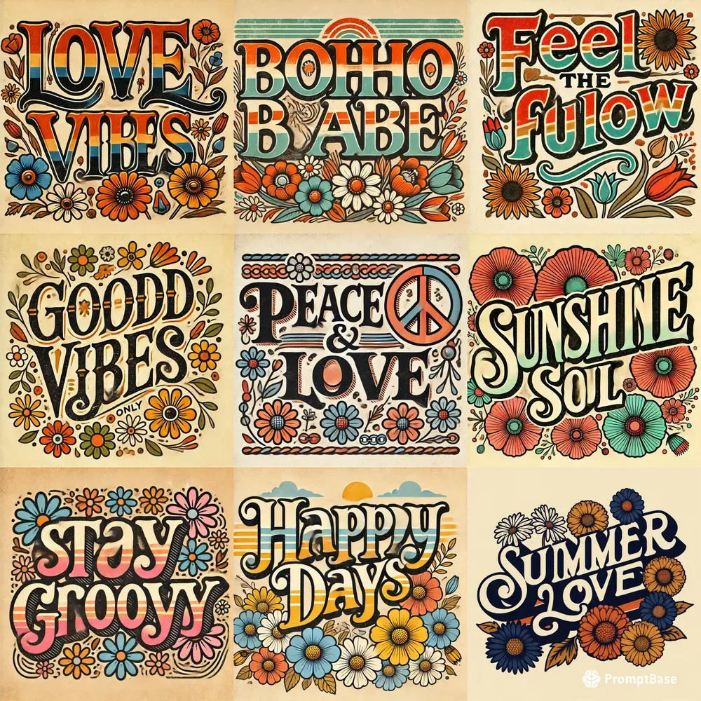 Retro 70s Boho Floral Posters DALL·E Prompt | PromptBase