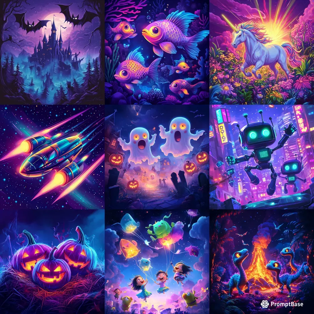 Pixar Colorful Neon Lights Cartoons Midjourney Prompt | PromptBase