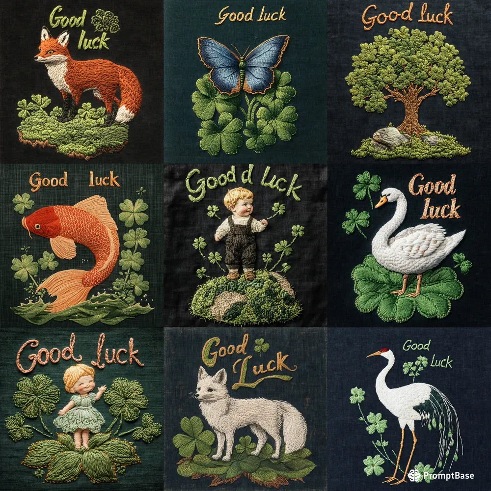 Embroidered Symbols Of Fortune Midjourney Prompt | PromptBase