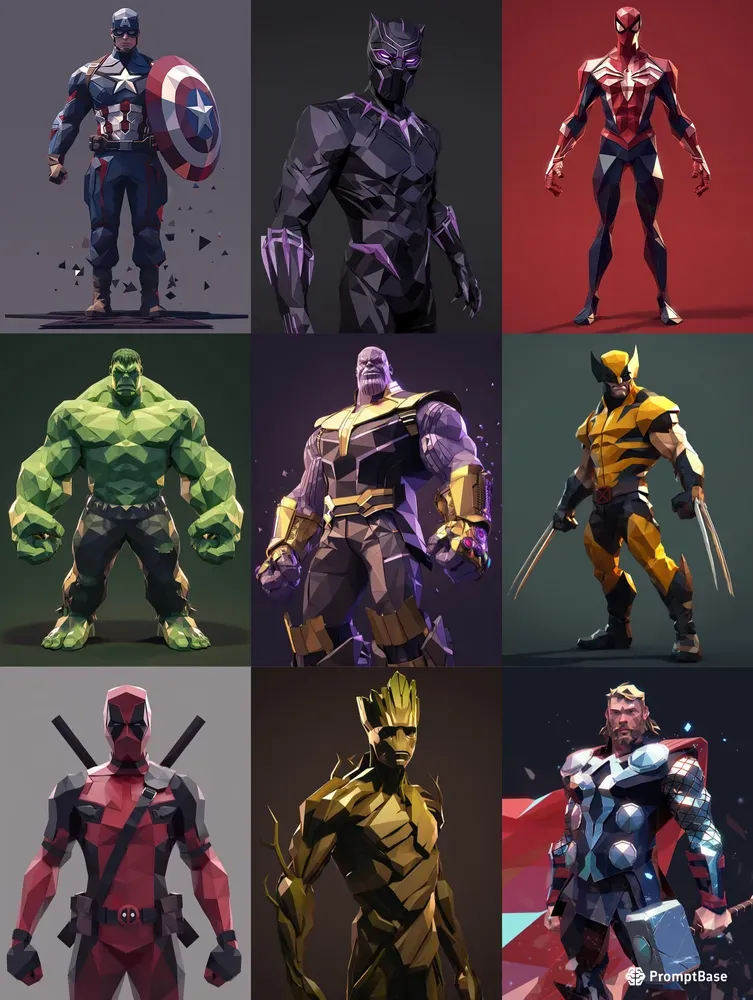 Low Poly Marvel Comics Characters Midjourney Prompt | PromptBase