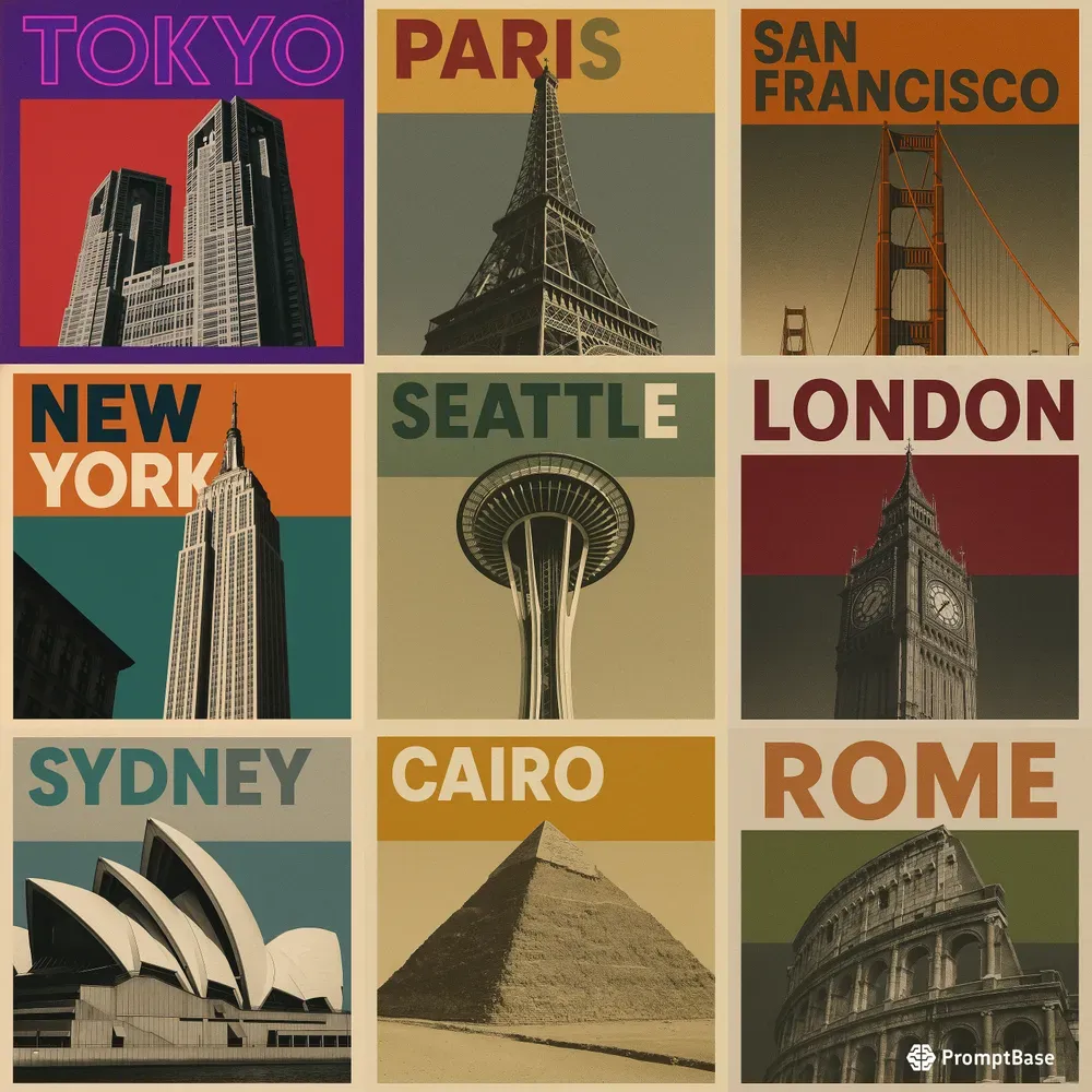 Retro Landmark Travel Posters ChatGPT Image Prompt | PromptBase