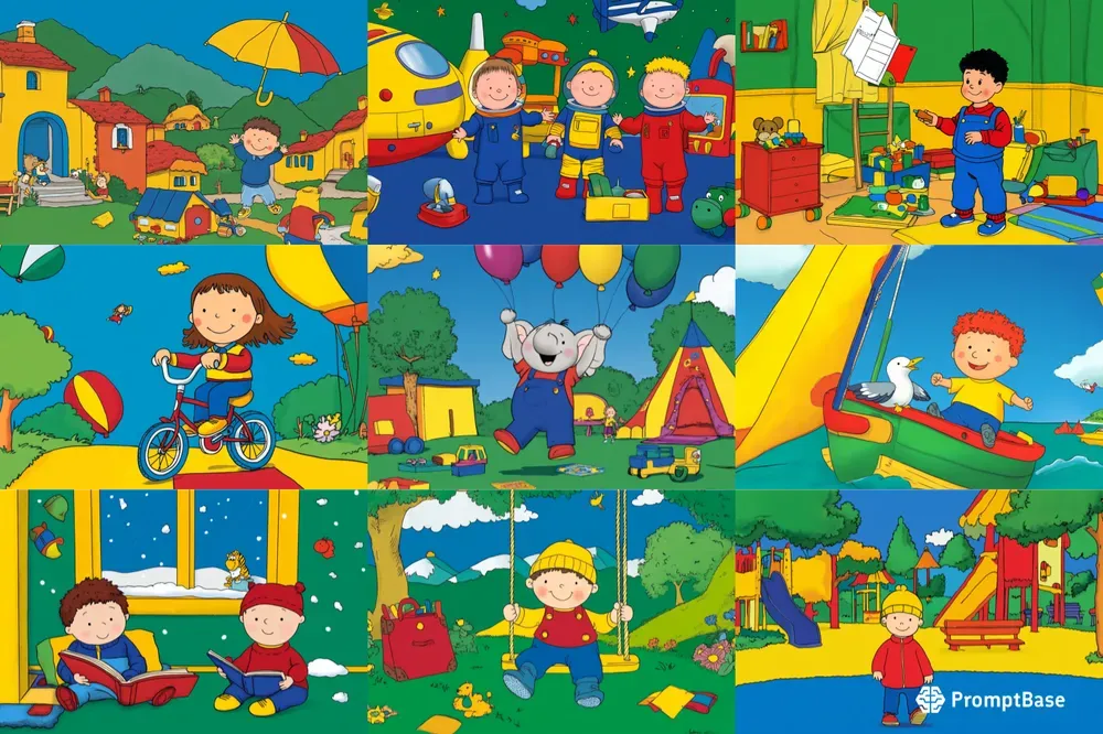 Caillou Style Colorful Kids Draws Midjourney Prompt | PromptBase