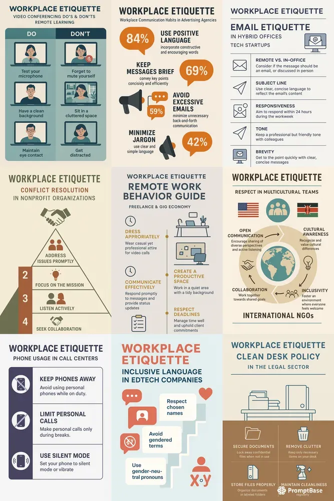 Workplace Etiquette Visual Guides ChatGPT Image Prompt | PromptBase