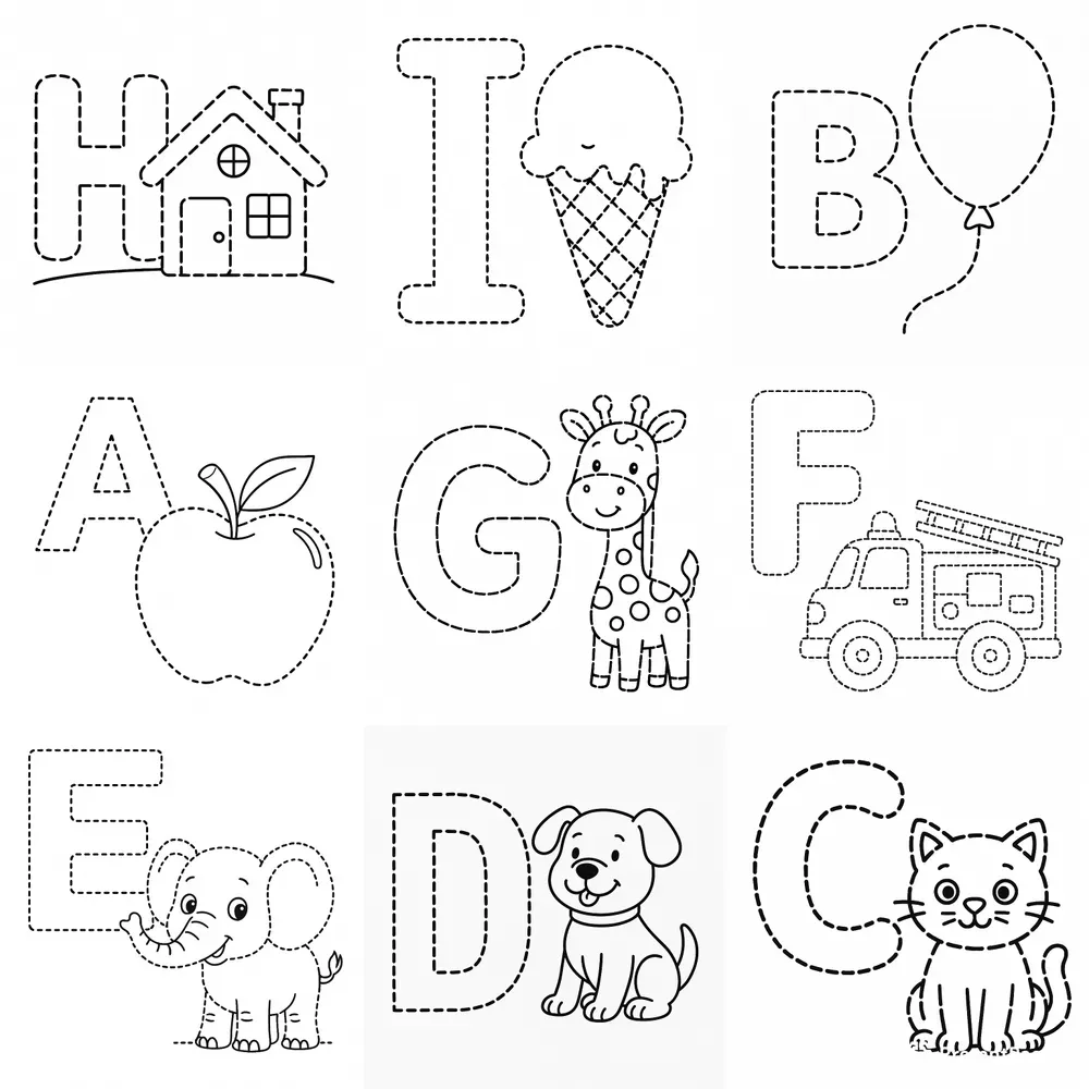 Kids Abc Simple Tracing Coloring Pages ChatGPT Image Prompt | PromptBase
