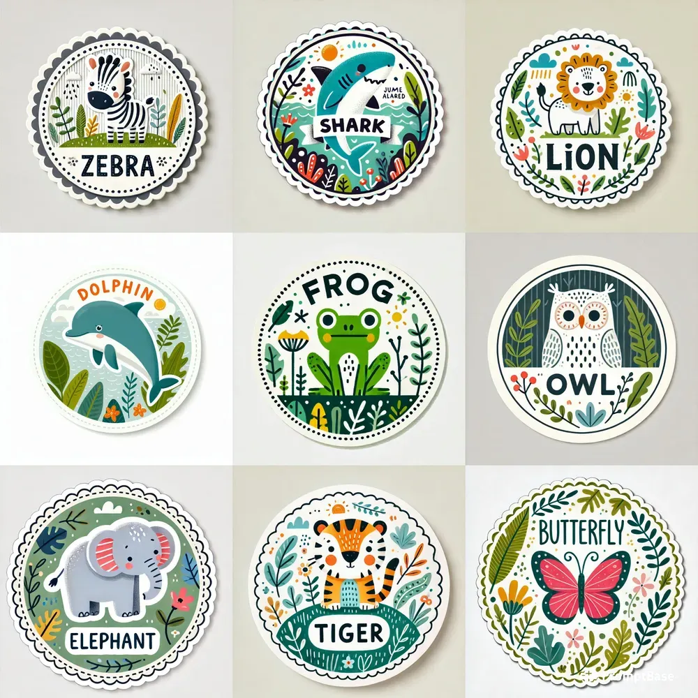 Cute Round Animal Stickers DALL·E Prompt | PromptBase