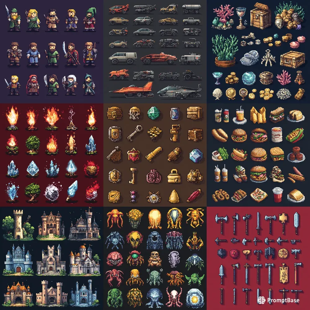 2D Pixel Art Sprites For Everything Midjourney Prompt | PromptBase