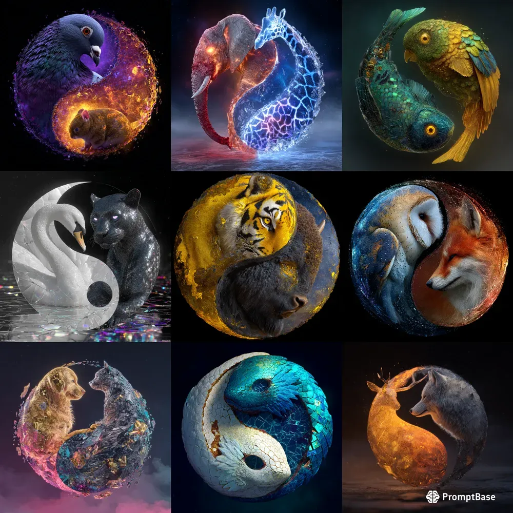 Yin Yang Logos With Animals Midjourney Prompt | PromptBase