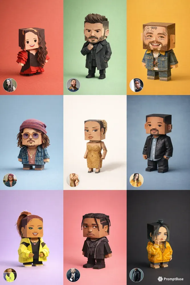 Cardboard Cube Paper Toy Characters ChatGPT Image Prompt | PromptBase
