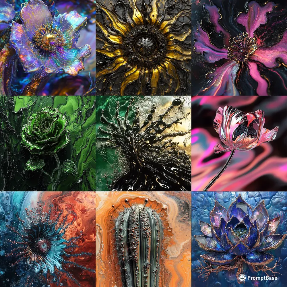 Ferrofluid Flora Wall Art Midjourney Prompt | PromptBase