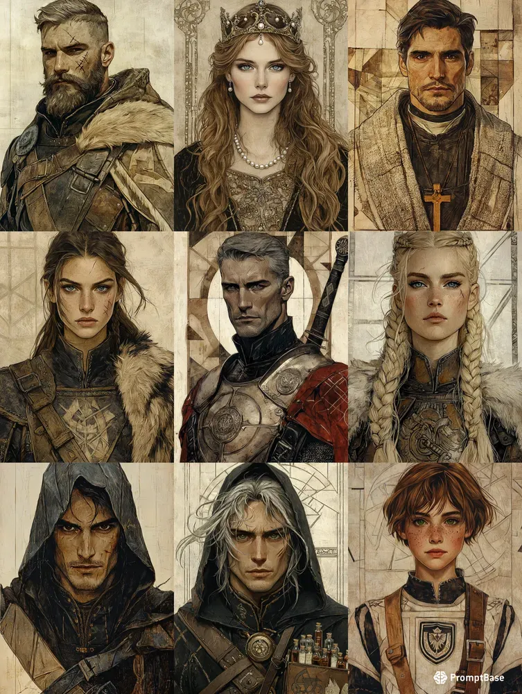 Handdrawn Medieval Character Portraits Midjourney Prompt | PromptBase