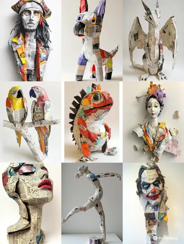 Paper Collage Sculptures Midjourney Prompt | PromptBase