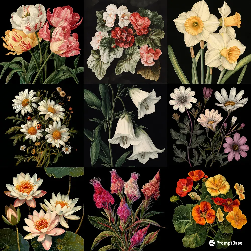 Vintage Flora Silhouette Art Midjourney Prompt | PromptBase