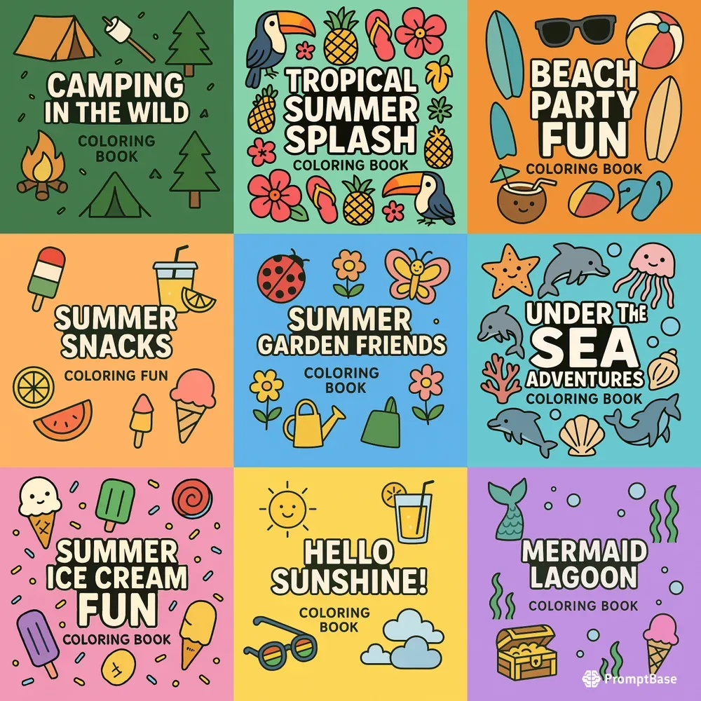 Summer Coloring Book Cover Pages ChatGPT Image Prompt | PromptBase