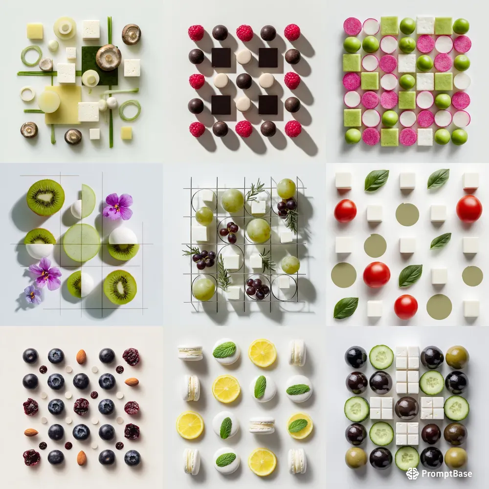 Bauhaus Grids With Real Ingredients Midjourney Prompt | PromptBase