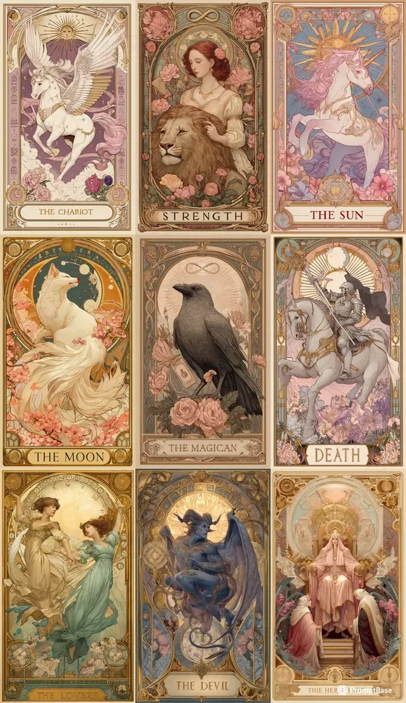 Fantasyinspired Major Arcana Tarot Card Midjourney Prompt | PromptBase