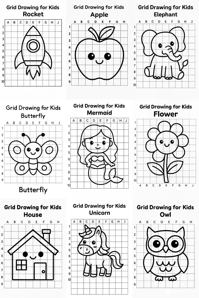 Grid Drawings For Kids ChatGPT Image Prompt | PromptBase