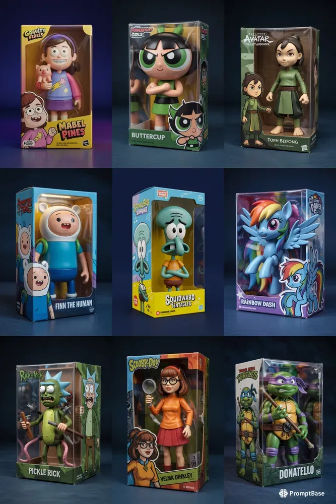 Collectible Cartoon Figure Boxes Ideogram Prompt | PromptBase