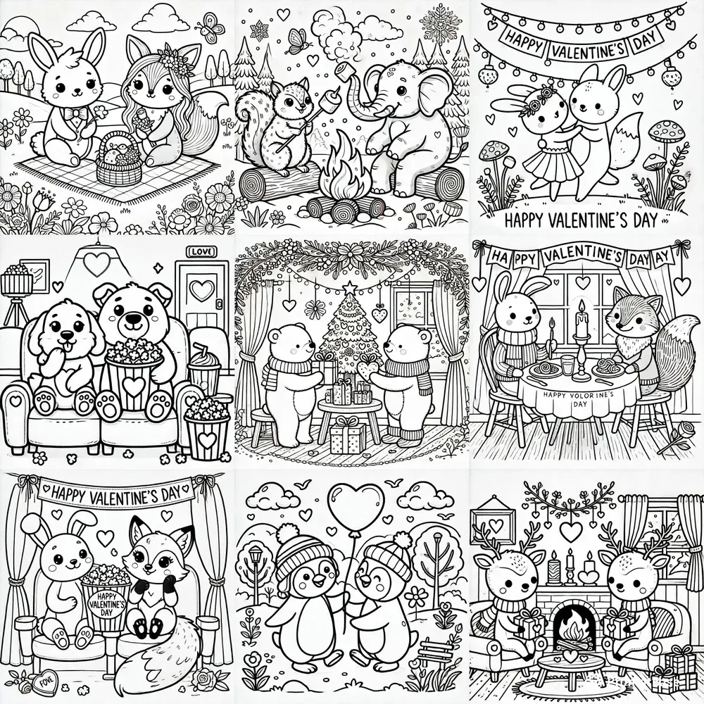 Cozy Valentines Day Coloring Books DALL·E Prompt | PromptBase