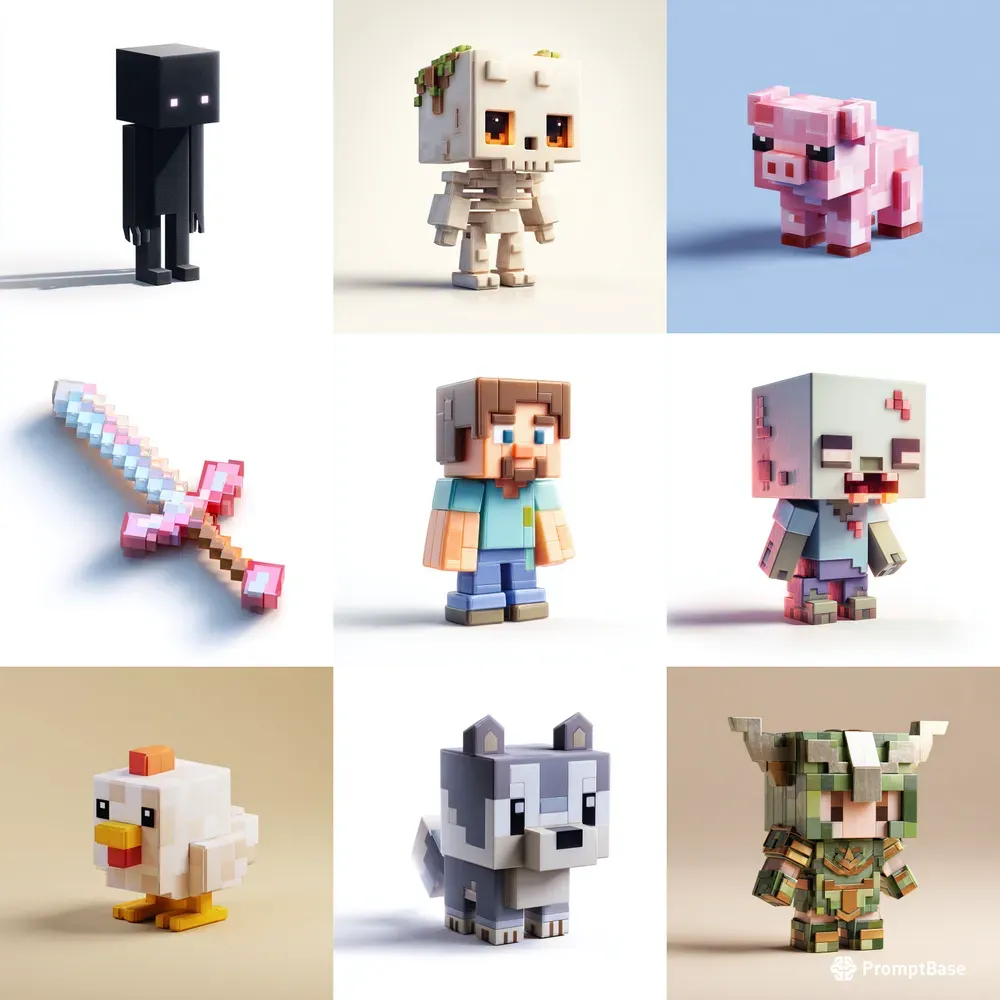 Minecraft Like Voxel Characters Fantasies Midjourney Prompt | PromptBase