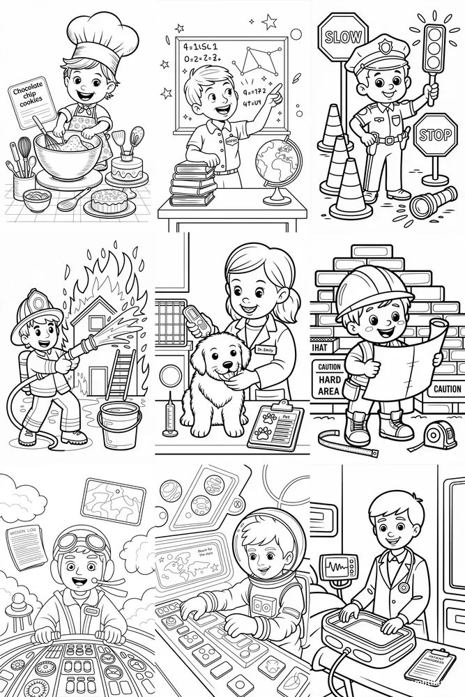 Action Jobs Coloring Pages Ideogram Prompt | PromptBase